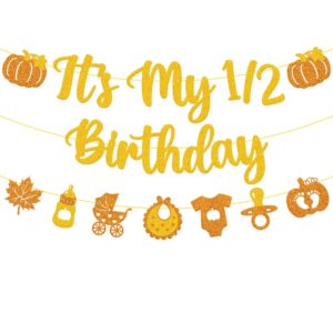 it's my 1/2 birthday banner little pumpkin half birthday party decorations for baby boy girl 6 months autumn baby shower party supplies