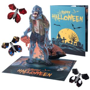 airpark pop up halloween cards zombies scary 3d greeting cards 15" paper cards for birthday, holiday gifts happy halloween decorations card for kids boy girl trick or treat with butterflies