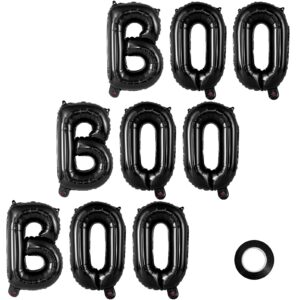 boo banner balloons, 16 inch halloween black boo letters balloons, boo foil mylar balloons for happy boo day halloween party decorations supplies