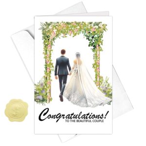 zyvsyldrin wedding card for bride and groom, marriage card for couple, wedding day congratulations card, with envelope and gold rose seal, 5.5" x 8.5"