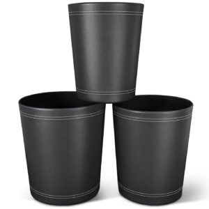 ladstag 3 pack black round pu leather wastebasket,trash basket,small trash can wastepaper baskets garbage can container bins for bathrooms,home decorative,offices,kids rooms,bedroom (black)