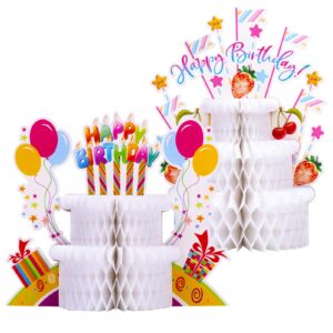 2 pieces happy birthday decorations, birthday cake honeycomb centerpiece, birthday party supplies colorful table decor for kids, women, adults