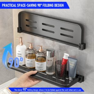 JJunLiM 2pcs Bathroom Shelves Wall Mounted 90° Foldable Wall Shelf for Bathroom 15.7inch Aluminum Shower Shelf Rack for Bathroom,Kitchen,Laundry Toilet Room,Camper, Trailer Bed, RV Shelves