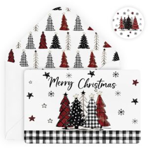 artoid mode 24 pack merry christmas thank you cards star black white xmas tree greeting cards gift with envelope sticker blank note cards for birthday wedding baby shower bridal shower, 4 x 6 inch