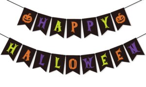 vilifever happy halloween banner with pumpkin for halloween decorations, paper flag bunting garland halloween mantel fireplace decor home outdoor haunted house decorations supplies