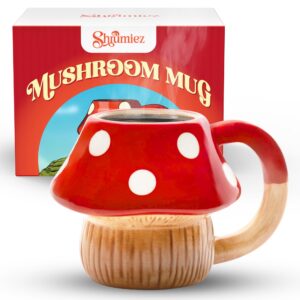 mushroom mug 12oz - cute ceramic mushroom cup for coffee tea and mushroom themed gifts - cool cottagecore aesthetic kawaii unique fun funky novelty hippie fungi toadstool enamel mushroom decor stuff