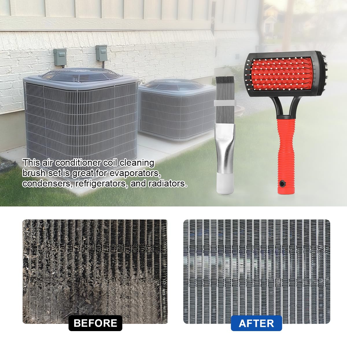 LANMU Air Conditioner Evaporator Coil Cleaning Brush AC Condenser Coil Fin Comb Straightener HVAC Cleaner Brush (1 Fin Comb + 1 Dual-Sided Evaporator Coil Cleaner Brush)