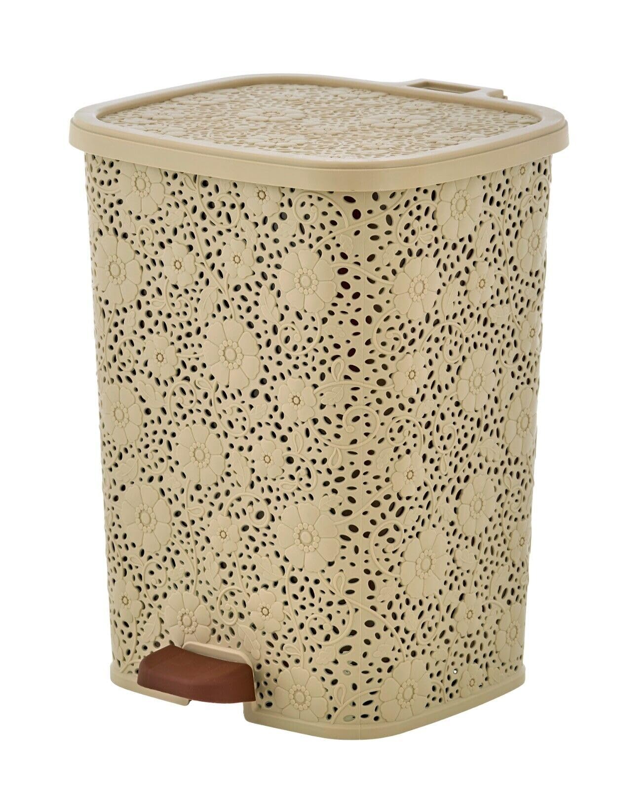 Generic VcJta 6 qt Beige Lace Design Pedal Trash Can, Small Step-on Garbage Bin Waste Bin, E275643261524