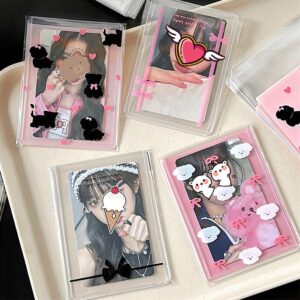 200Pcs Resealable Cellophane Bags Self Adhesive Cookie Bags,Pink Bow Small Candy Bags Treat Bags,Clear Photocard Sleeves,Plastic Bags Gift Bags for Dessert,Party Treats,Bakery,Card Protector Sleeves