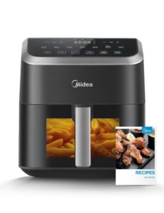 midea air fryer 5.5 quart with see-thru window, heatexpress rapid air technology, and 9 preset menus for quick and easy meals