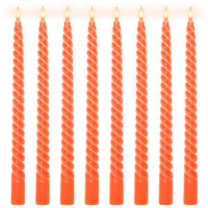 whaline 8pcs 10 inch orange spiral taper candles dripless twisted wax candles long unscented candle sticks for fall harvest halloween home party supplies