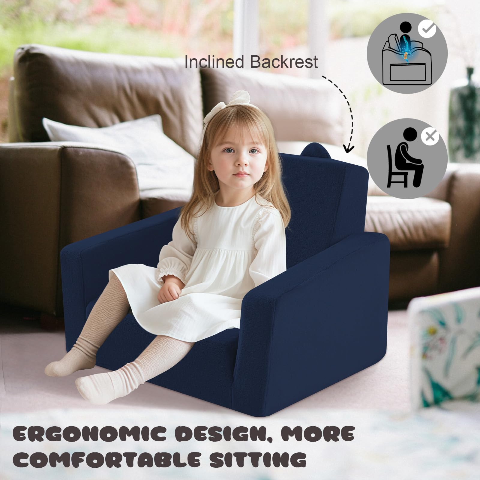 MeMoreCool Folding Toddler Chair, Comfy Plush Fold Out Kids Couch Sofa, Convertible Kid Sofa Bed, Flip Out Baby Recliner for Toddlers 1-4 Girls Boys