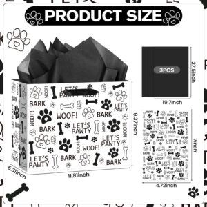 Large Puppy Dog Paw Print Gift Bags with Card Tissue Paper Let's Pawty Party Decorations Black White Dog Wrapping Paper Bag Paw Print Favors Treat Goodie Bags for Boys Girls Kids Christmas Pet Birthday Party Decor