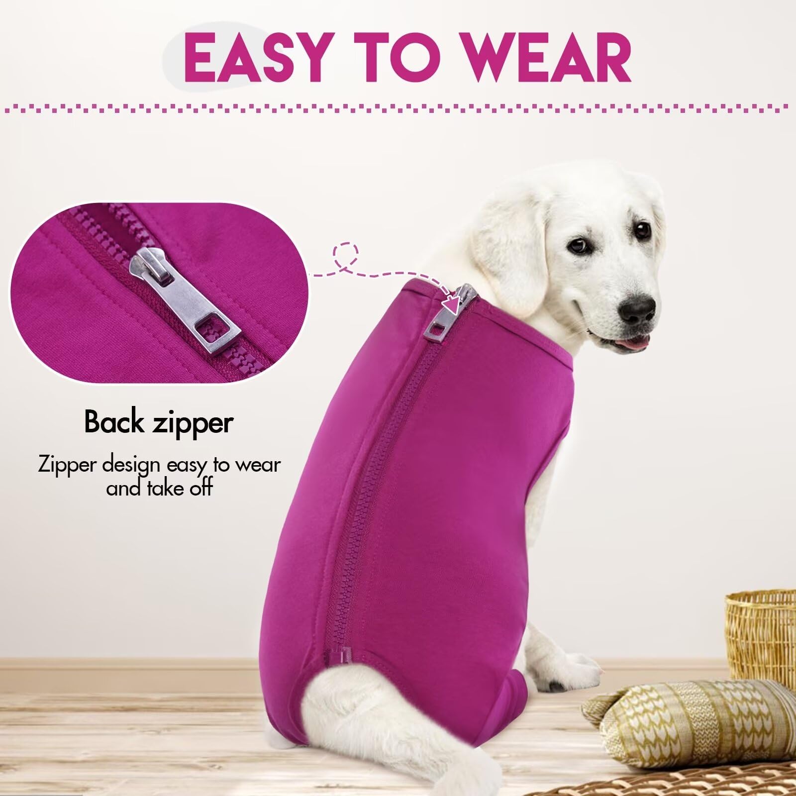 IDOMIK Dog Recovery Suit,Thigh Wound Protective Sleeve for Dogs,Anti Licking Dog Rear Leg Sleeve,Male Female Dog Surgical Clothes,Dog Surgical Suit with Pants Cover,Cone Collar Alternative,Purple,2XL