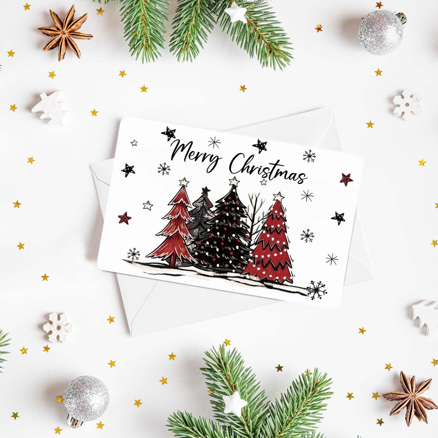 Artoid Mode 36 Pack Merry Christmas Thank You Cards Snowman Xmas Ball Tree Greeting Cards Gift With Envelope Sticker Blank Note Cards for Birthday Wedding Baby Shower Bridal Shower, 4 x 6 Inch