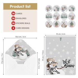 Artoid Mode 36 Pack Merry Christmas Thank You Cards Deer Snowman Truck Xmas Tree Greeting Cards Gift With Envelope Sticker Blank Note Cards for Birthday Wedding Baby Shower Bridal Shower, 4 x 6 Inch