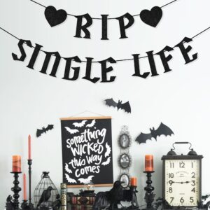 VILIFEVER Pre-Strung Rip Single Life Banner Gothic Bachelorette Party Decorations, Black Glitter Halloween Bridal Shower Engagement Wedding Photo Backdrop Party Supplies