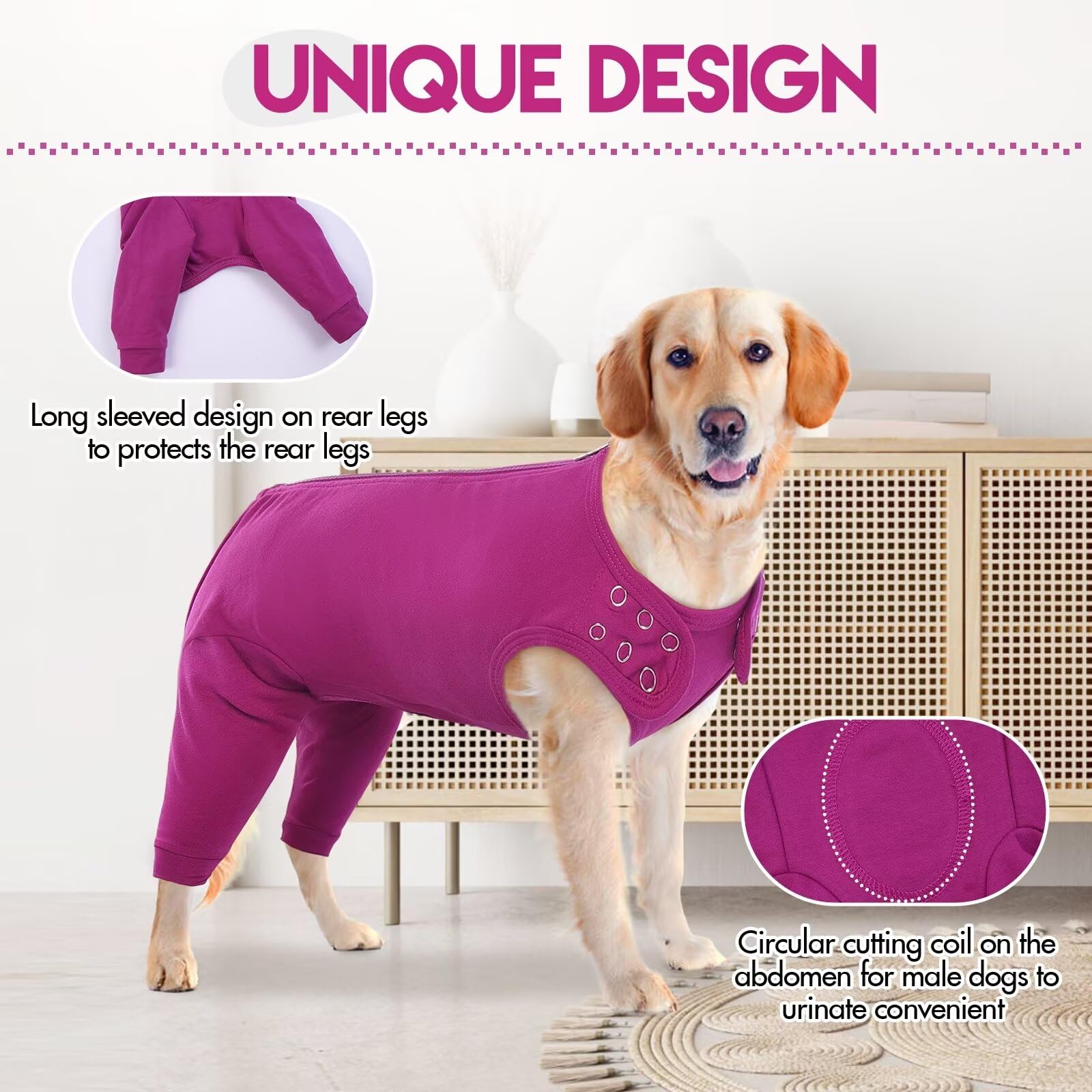 IDOMIK Dog Recovery Suit,Thigh Wound Protective Sleeve for Dogs,Anti Licking Dog Rear Leg Sleeve,Male Female Dog Surgical Clothes,Dog Surgical Suit with Pants Cover,Cone Collar Alternative,Purple,2XL