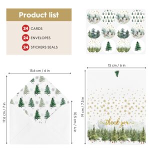 Artoid Mode 24 Pack Merry Christmas Thank You Cards Bird Xmas Tree Greeting Cards Gift With Envelope Sticker Blank Note Cards for Birthday Wedding Baby Shower Bridal Shower, 4 x 6 Inch