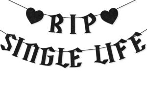 vilifever pre-strung rip single life banner gothic bachelorette party decorations, black glitter halloween bridal shower engagement wedding photo backdrop party supplies