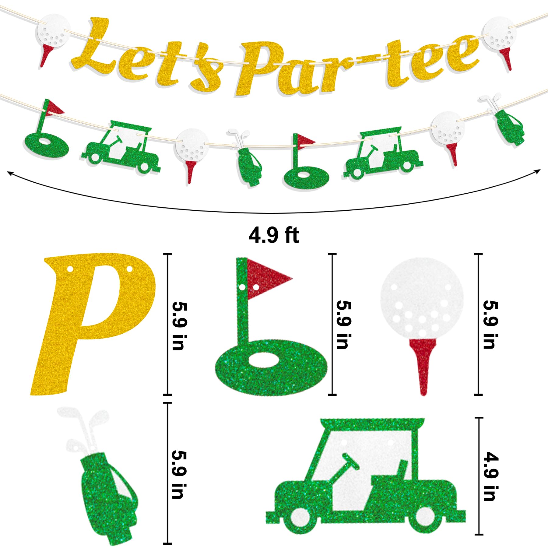 Gifloon Pre-Strung Golf Themed Birthday Banner, NO-DIY Let’s Par-tee Banner Golf Sports Theme Party Decorations for Retirement Baby Shower, Gold