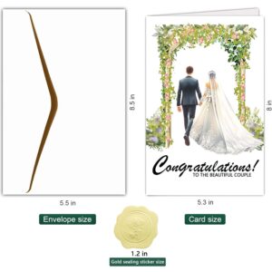 ZyvSyldrin Wedding Card for Bride and Groom, Marriage Card for Couple, Wedding Day Congratulations Card, with Envelope and Gold Rose Seal, 5.5" x 8.5"