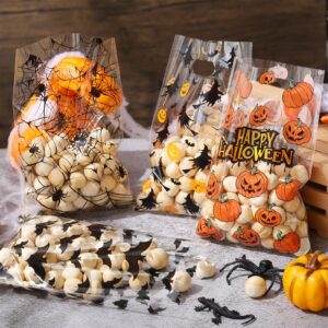 Bulyoou 100 Pcs Halloween Goodie Bags Trick or Treat Transparent Candy Bags with Handles Pumpkin Ghost Plastic Bags Halloween Treat Favor Goodie Bags for Halloween Kids Birthday Party Supplies