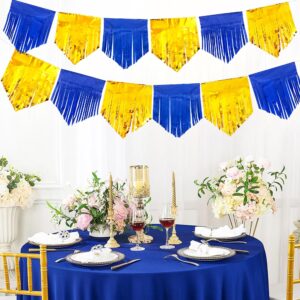 Royal Blue Gold Tassel Backdrop Tissue Paper Metallic Foil Fringe Tinsel Garland Streamers Bunting Banner for Graduation Birthday Anniversary Bachelorette Wedding Engagement Party Decorations Supplies