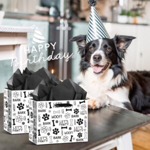 Large Puppy Dog Paw Print Gift Bags with Card Tissue Paper Let's Pawty Party Decorations Black White Dog Wrapping Paper Bag Paw Print Favors Treat Goodie Bags for Boys Girls Kids Christmas Pet Birthday Party Decor