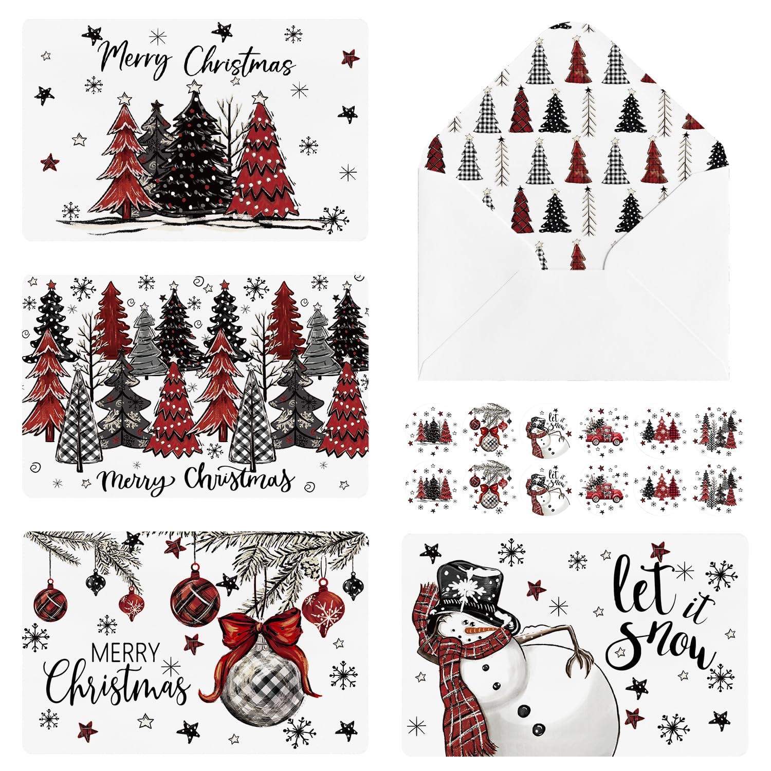 Artoid Mode 36 Pack Merry Christmas Thank You Cards Snowman Xmas Ball Tree Greeting Cards Gift With Envelope Sticker Blank Note Cards for Birthday Wedding Baby Shower Bridal Shower, 4 x 6 Inch