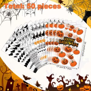 Bulyoou 100 Pcs Halloween Goodie Bags Trick or Treat Transparent Candy Bags with Handles Pumpkin Ghost Plastic Bags Halloween Treat Favor Goodie Bags for Halloween Kids Birthday Party Supplies