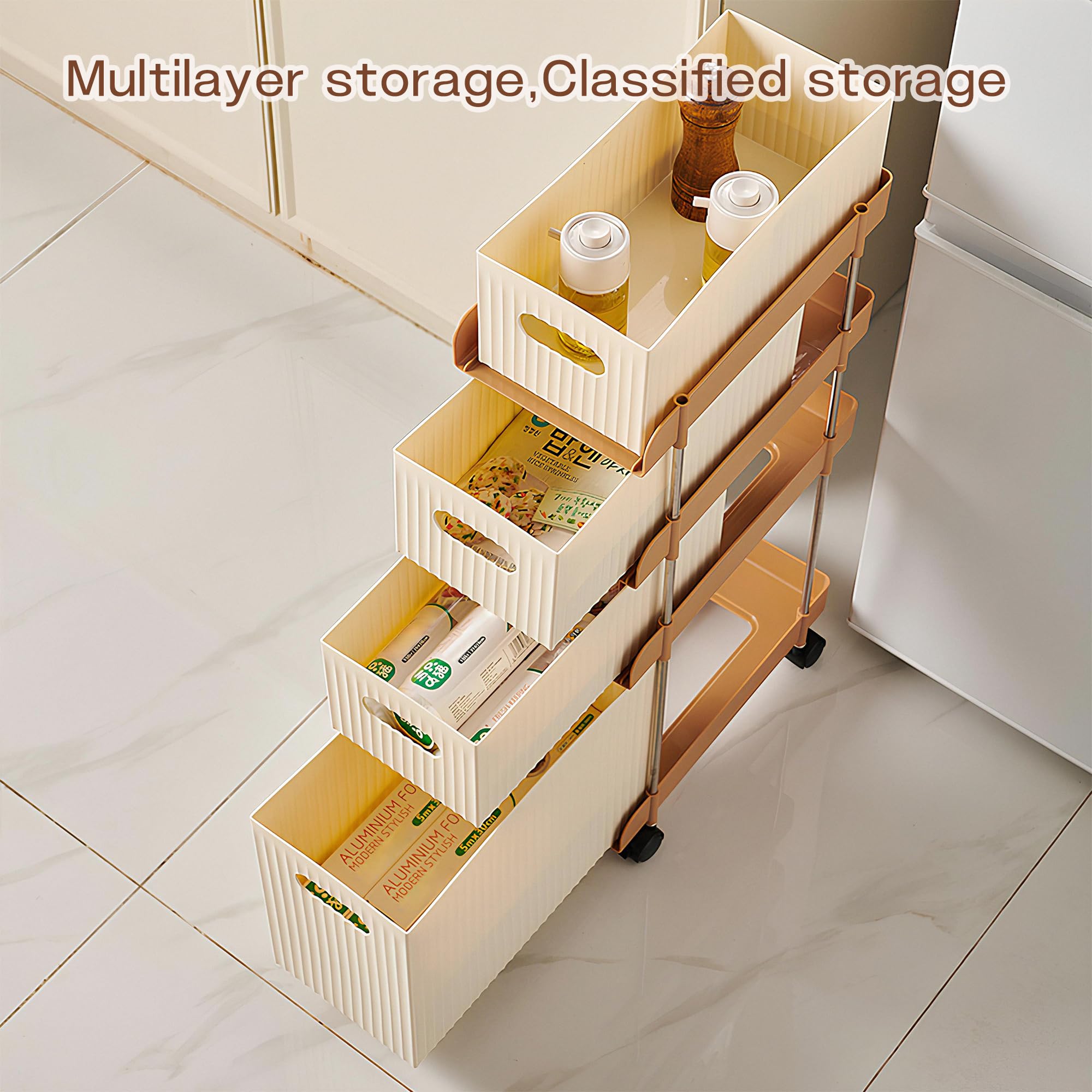 Narrow Storage Cabinet, Narrow Dresser with 3 Drawers, Slim Storage Cabinet with Wheels, Small Storage Cabinet with Sorting Rack for Bedroom Living Room Kitchen Classroom