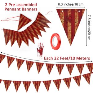 Kochorie 4 Pieces Horror Circus Party Decorations Including 2 Halloween Bloody Disposable Plastic Tablecloths 2 Creepy Carnival Banner Striped Pennant Banner Halloween Party Supplies