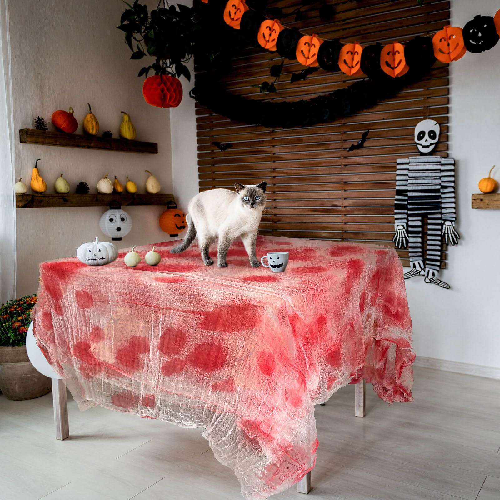 6 PCS Halloween Bloody Gauze Table Cover- 85" x 60"Scary Bloody Tablecloth Halloween Creepy Blood Cloth-Halloween Gauze Cloth Spooky for Party Outdoor and Indoor Spook Houses Supplies