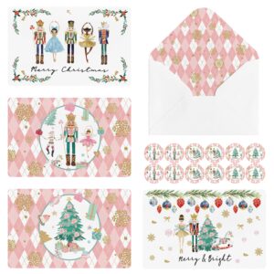 artoid mode 36 pack merry christmas thank you cards snowflake holly nutcrackers greeting cards gift with envelope sticker blank note cards for birthday wedding baby shower bridal shower, 4 x 6 inch