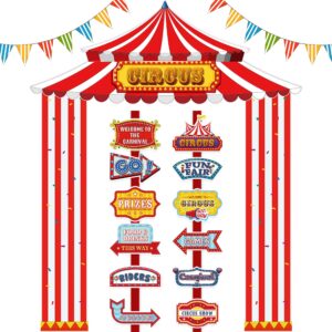 tlswshsy 17pcs circus tent decorations set, carnival circus door banner with awning and directional signs, red and white carnival welcome supplies for circus theme party birthday home decor