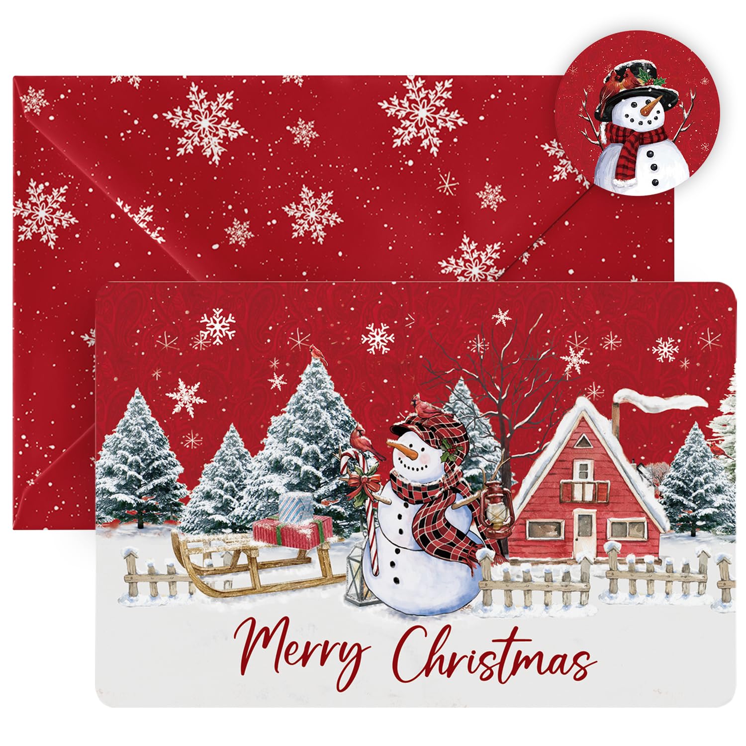 Artoid Mode 24 Pack Merry Christmas Thank You Cards House Snowman Xmas Tree Greeting Cards Gift With Envelope Sticker Blank Note Cards for Birthday Wedding Baby Shower Bridal Shower, 4 x 6 Inch