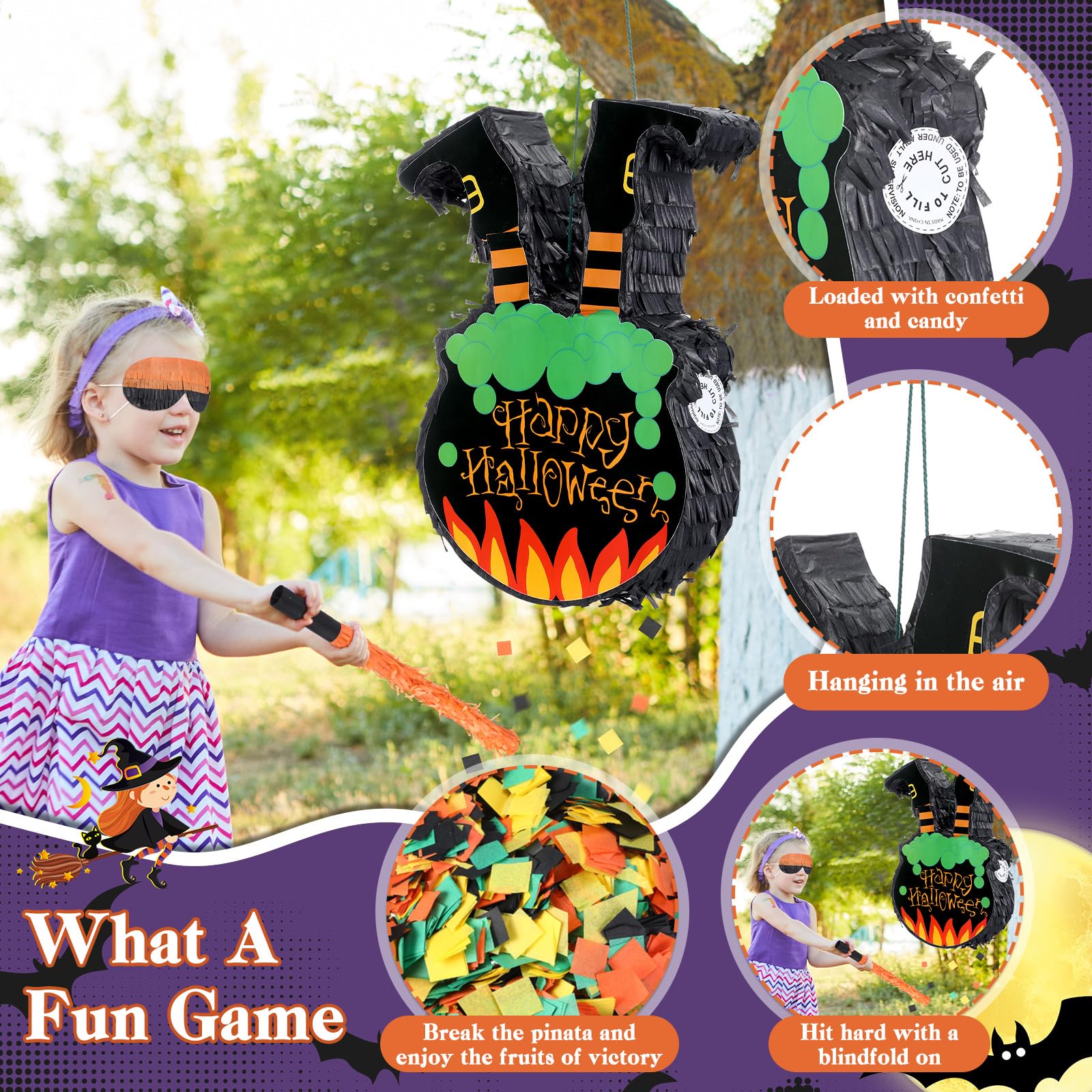 HyDren Halloween Witch Legs Piñata for Halloween Party Supplies with Blindfold Bat Halloween Photo Prop Decoration