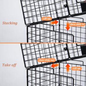 4 Pack Closet Organizers and Storage, Stackable Closet Storage Shelves, Clothes Storage Organizer Basket Bins/Containers with Dividers for Wardrobe, Closet Organization (Black-Sturdy Wire Metal Frame)