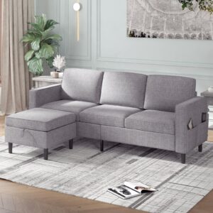 adowore 90inch l shape couch for living room,3-seater l shape sectional couch l shape for small space,small convertible sectional sofa w ottoman for apartment