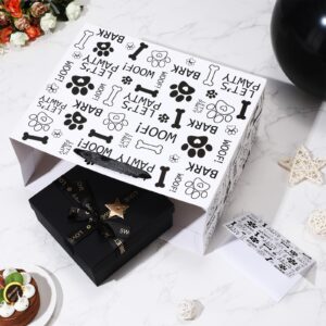 Large Puppy Dog Paw Print Gift Bags with Card Tissue Paper Let's Pawty Party Decorations Black White Dog Wrapping Paper Bag Paw Print Favors Treat Goodie Bags for Boys Girls Kids Christmas Pet Birthday Party Decor