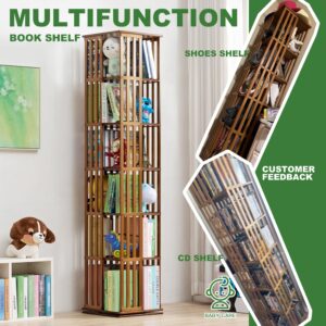 YOWOS Rotating Bookshelf Tower, 360 Display Spinning Bookshelf, Bamboo Bookshelf Floor Standing Storage Rack, Wood Narrow Book Shelf Organizer for Kids&Adults, Walnut 5 Tier