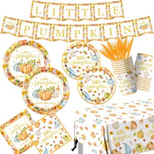 142pcs fall baby shower decorations little pumpkin baby shower decorations a little pumpkin is on the way baby shower tableware sets pumpkin gender reveal thanksgiving baby shower decorations