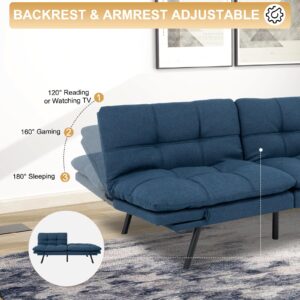 MUUEGM Adjustable Futon Sofa Bed - Memory Foam home sleeper sofa for bedroom - Fabric Sofa Couch with Loveseat,Blue.