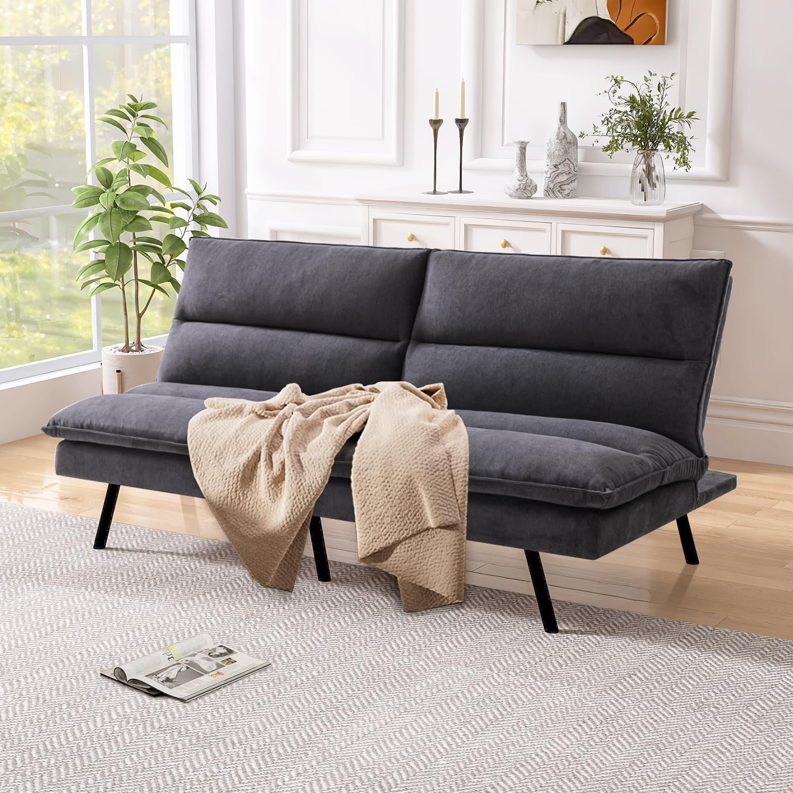 AMICLIBER Armless Futon Loveseat Sofa Bed (Black)