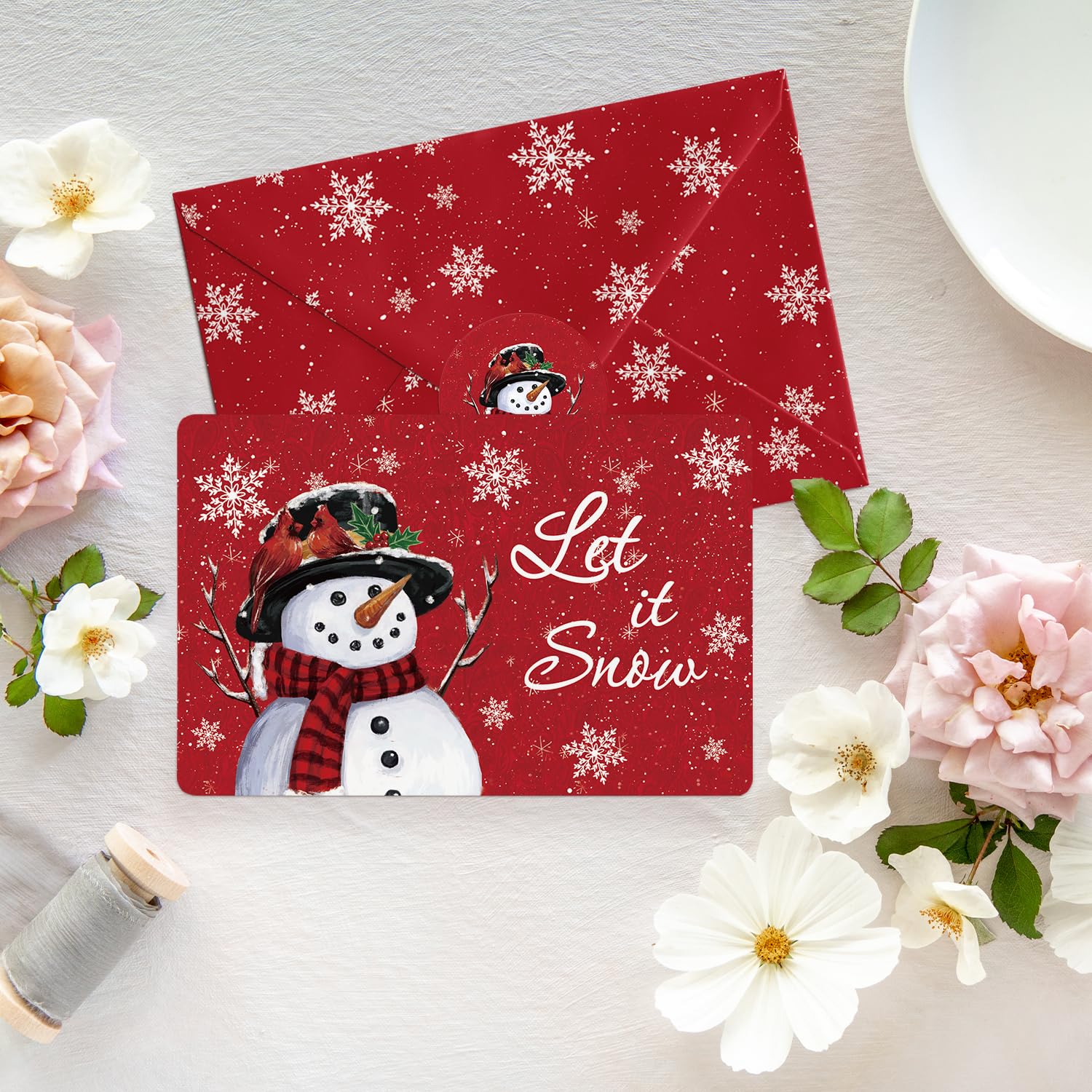 Artoid Mode 24 Pack Merry Christmas Thank You Cards Snowflake Snowman Xmas Tree Greeting Cards Gift With Envelope Sticker Blank Note Cards for Birthday Wedding Baby Shower Bridal Shower, 4 x 6 Inch