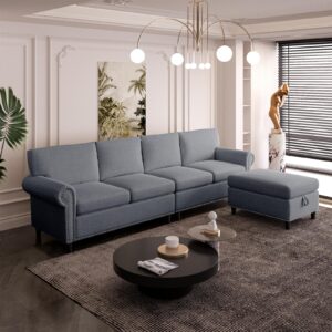 ADOWORE 5 Pieces Sectional Couch Modular Sofa with Reversible Chaise 101" L-Shaped Couch Sofa 4-seat Modular Large Sectional Couch with Ottoman for Living Room, Upholstered Cushion