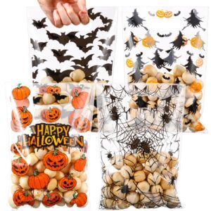 bulyoou 100 pcs halloween goodie bags trick or treat transparent candy bags with handles pumpkin ghost plastic bags halloween treat favor goodie bags for halloween kids birthday party supplies