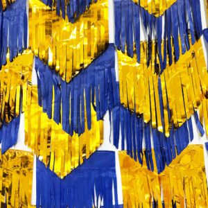 Royal Blue Gold Tassel Backdrop Tissue Paper Metallic Foil Fringe Tinsel Garland Streamers Bunting Banner for Graduation Birthday Anniversary Bachelorette Wedding Engagement Party Decorations Supplies