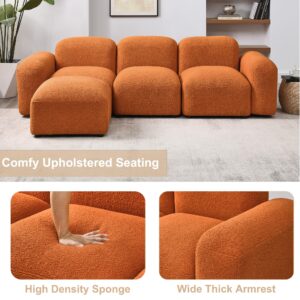 Tmsan Modular Sectional Sofa, Convertible L Shaped Couch, 94.5" Modern Minimalist Cloud Couches for Living Room Set, Comfy Orange Teddy Fabric